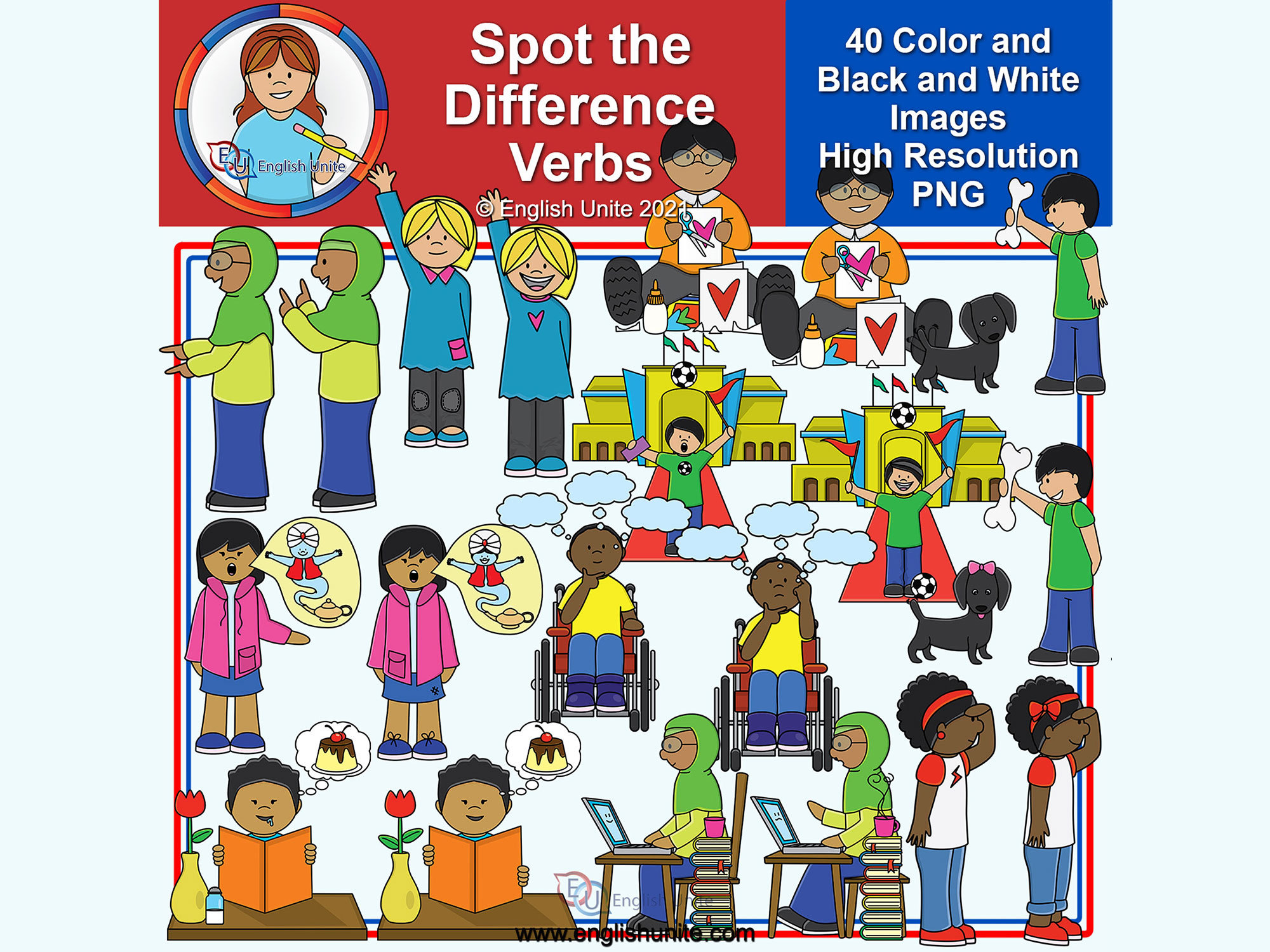 Clip Art Spot the Difference Verb Educational Graphics for Teachers ...