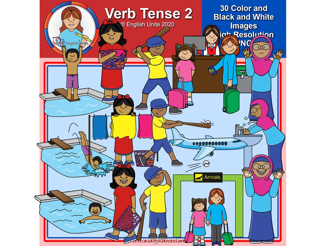 Clip Art Verb Tense Pack 2 Educational Grammar Graphics for Teachers ...