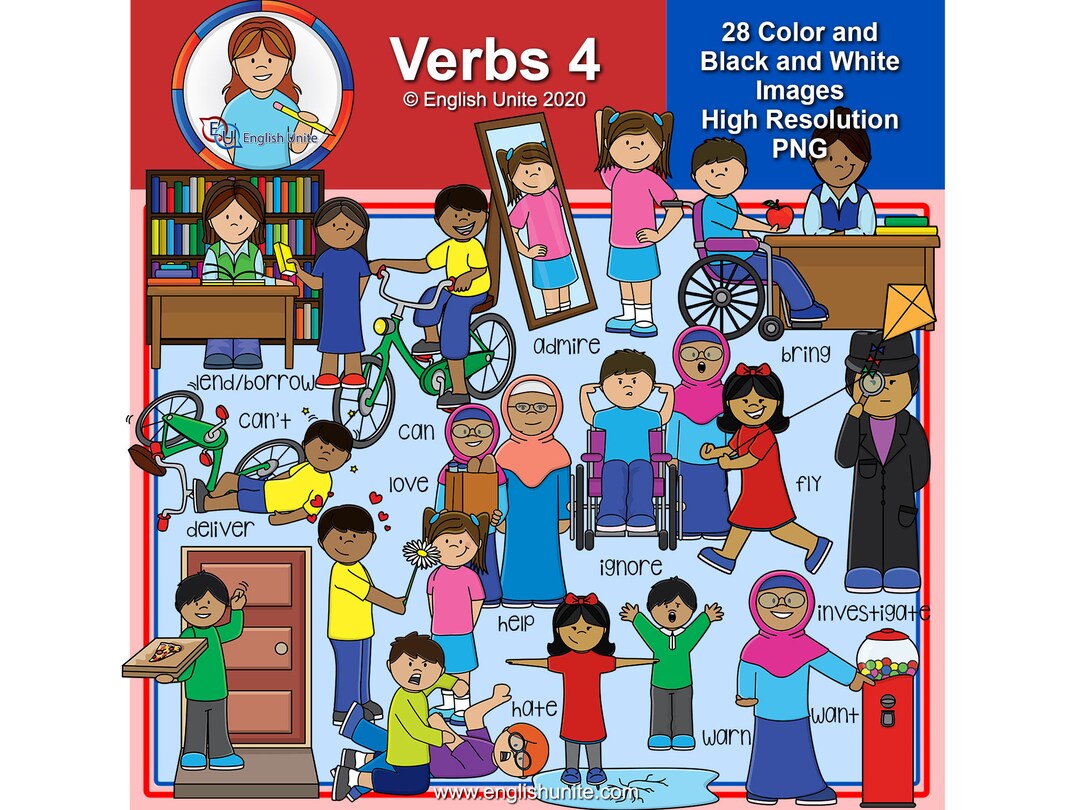 Clip Art Verbs Pack 4 Educational Grammar Graphics for Teachers ...