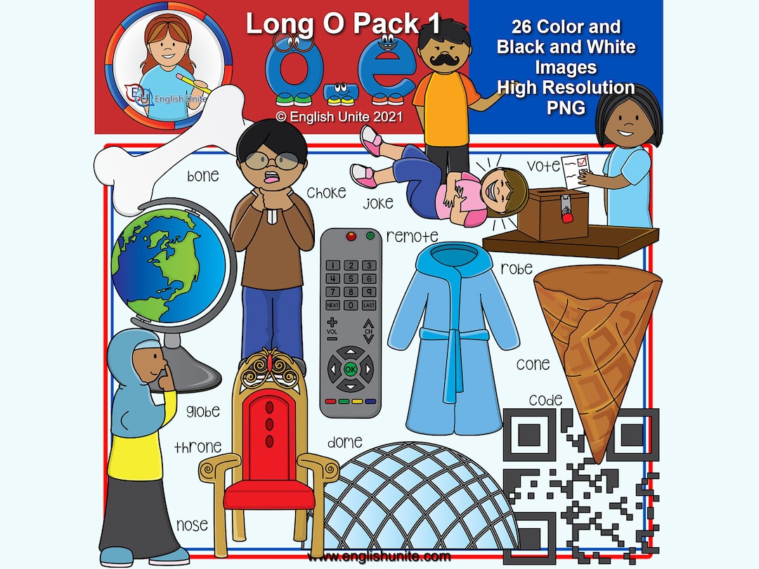 Clip Art Long O Vowel Pack 1 o-e Educational Phonics Graphics for ...