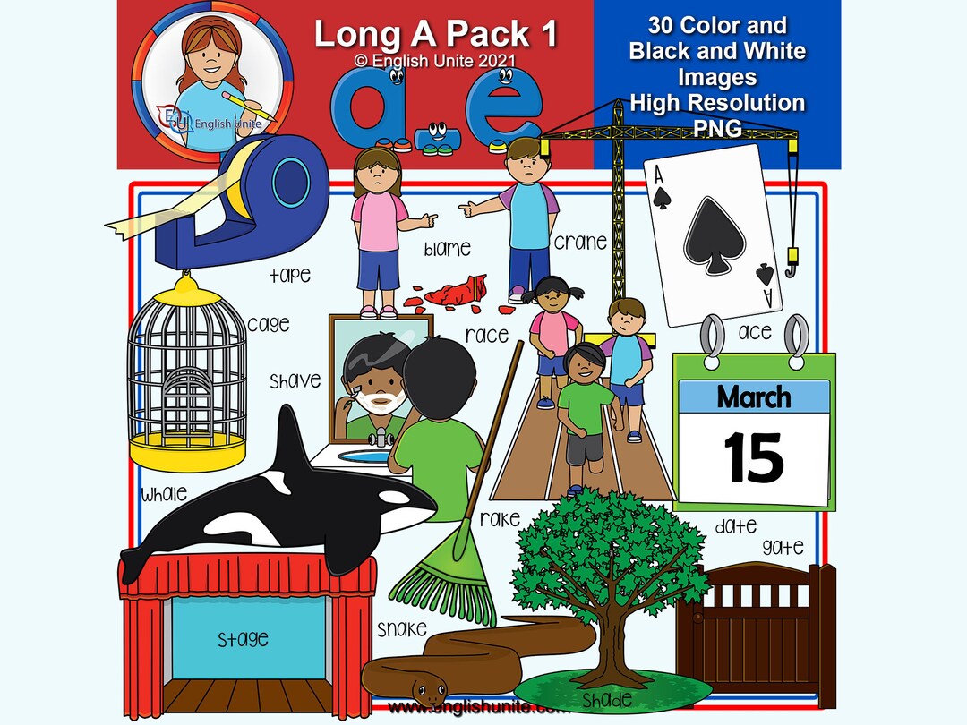 Clip Art Long A Vowel Pack 1 a-e Educational Phonics Graphics for ...