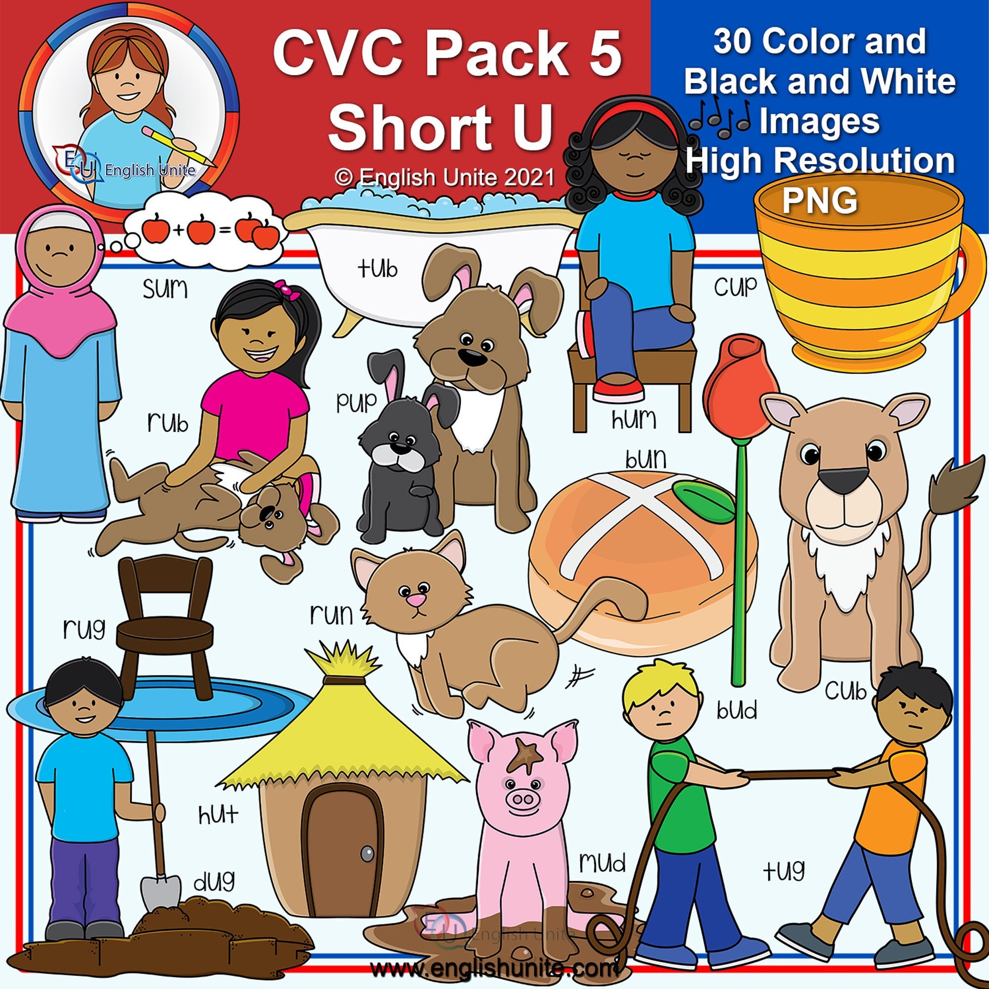 Clip Art CVC Pack 5 Short U Educational Phonics Graphics - Etsy