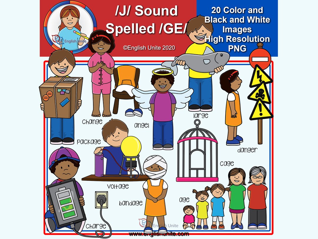 Clip Art J Sound Spelled GE soft G Educational Phonics Graphics for ...