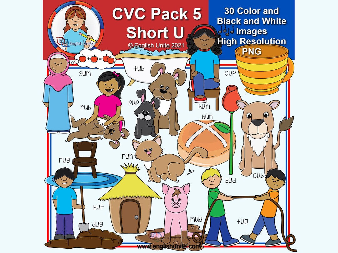 Clip Art CVC Pack 5 Short U Educational Phonics Graphics for Teachers ...