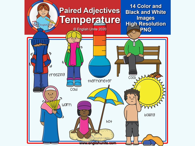 Clip Art Paired Adjectives Temperature Educational Grammar Graphics for ...