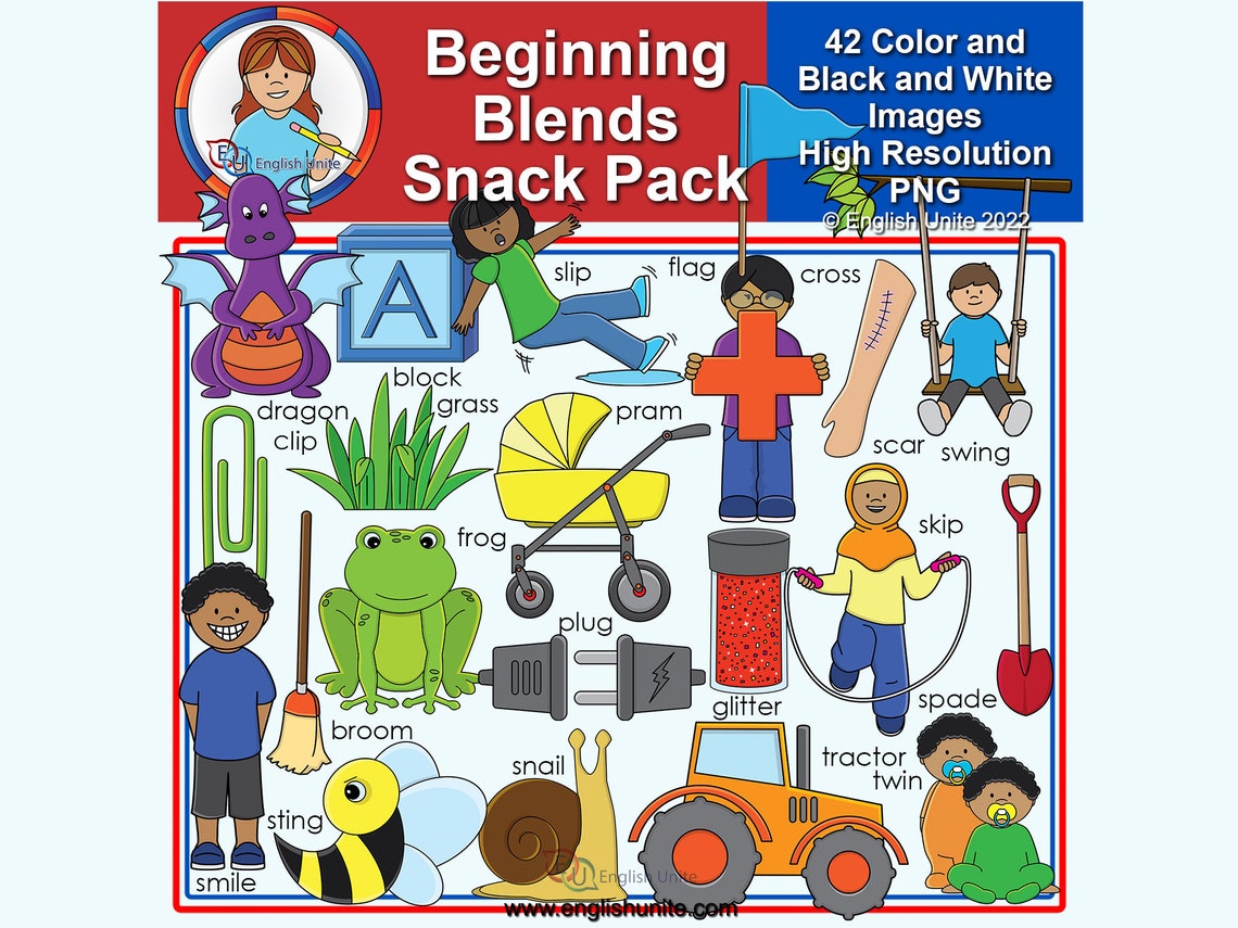 Clip Art Beginning Blends Snack Pack Educational Phonics Graphics for ...