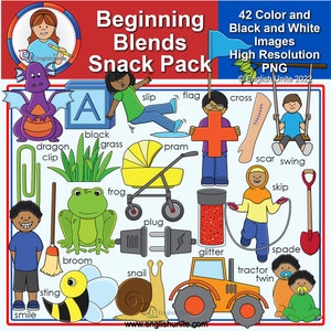 Clip Art Beginning Blends Snack Pack Educational Phonics Graphics for ...