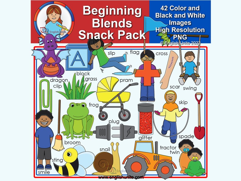 Clip Art Beginning Blends Snack Pack Educational Phonics Graphics for ...