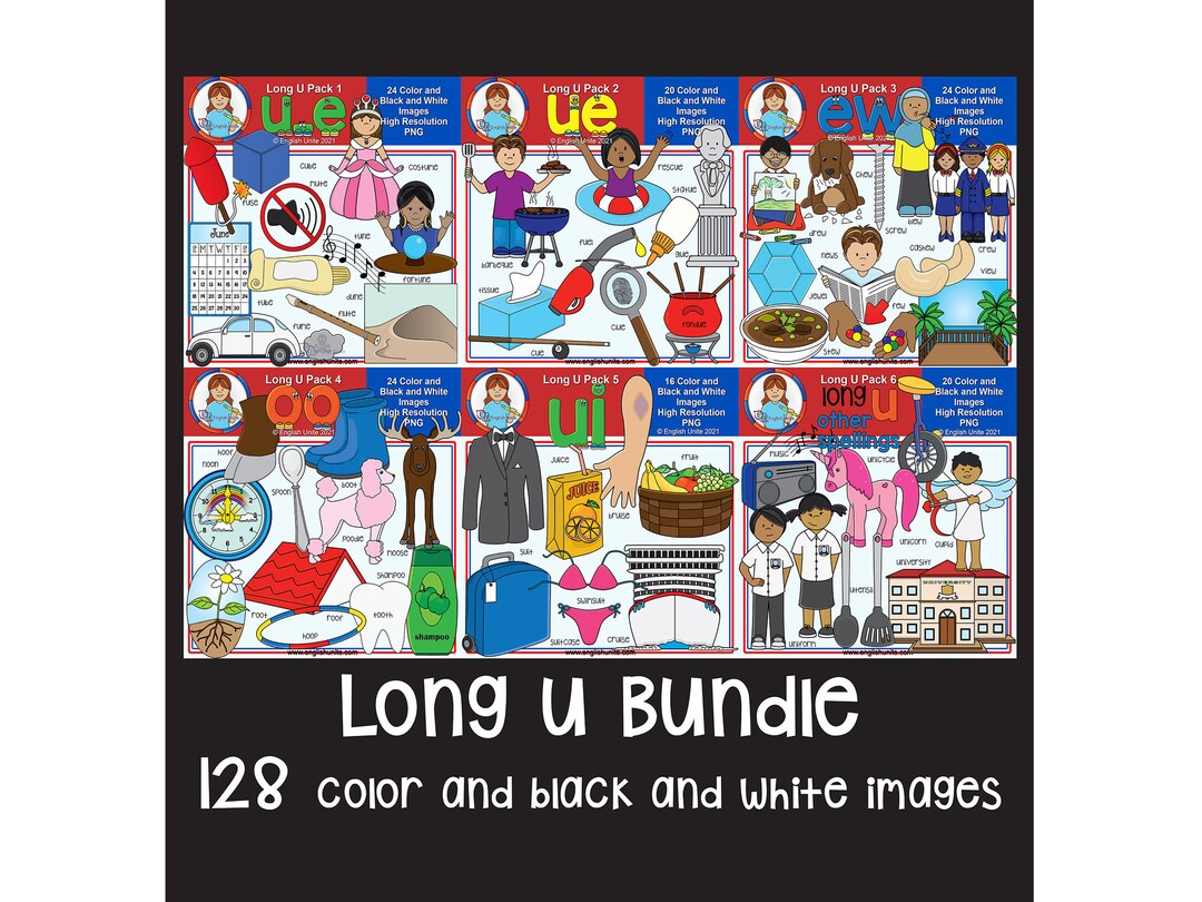 Clip Art Vowel Teams Long U Vowel Bundle Educational Phonics Graphics ...