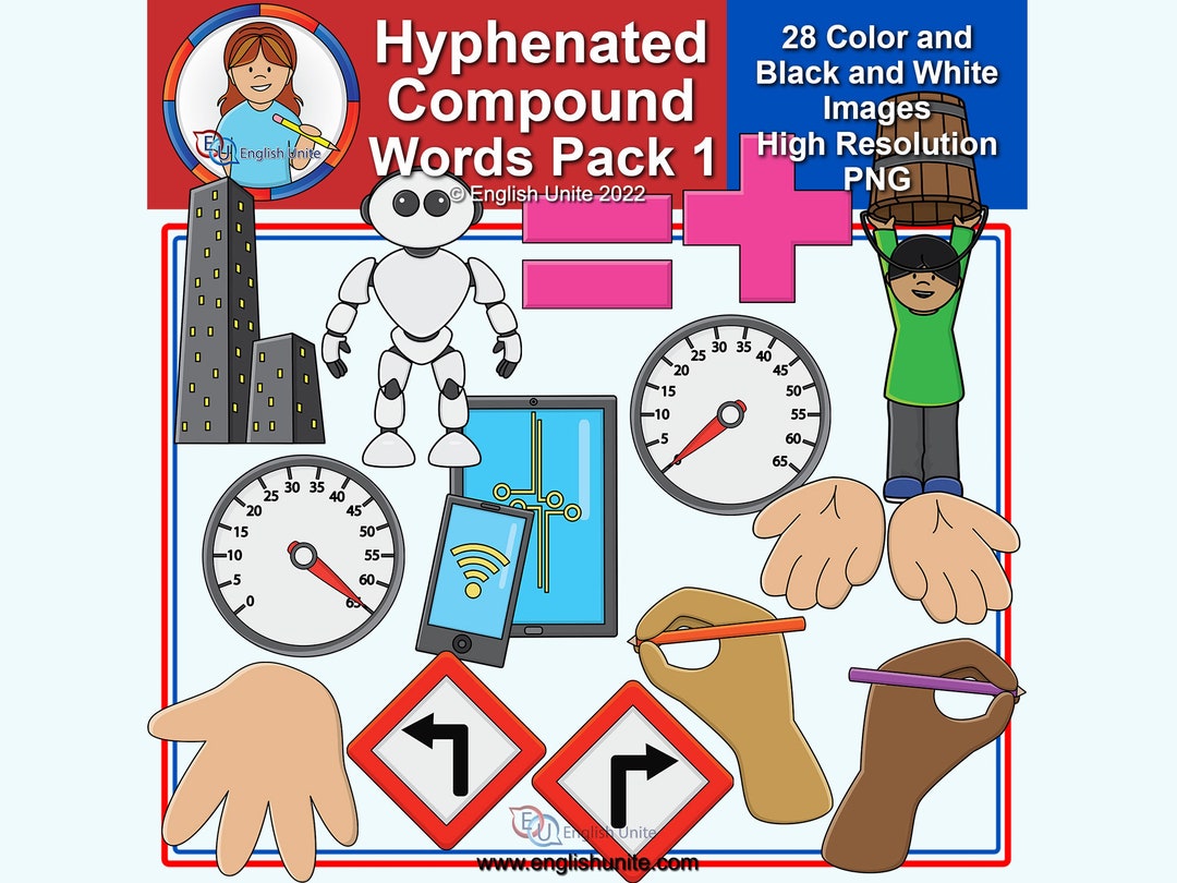 Clip Art Hyphenated Compound Words Pack 1 Educational Grammar Graphics ...
