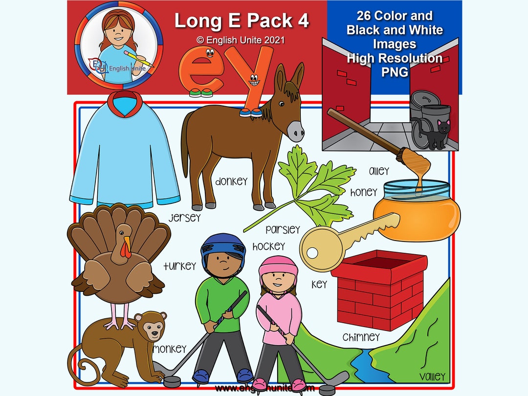 Clip Art Long E Vowel Pack 4 ey Educational Phonics Graphics for ...