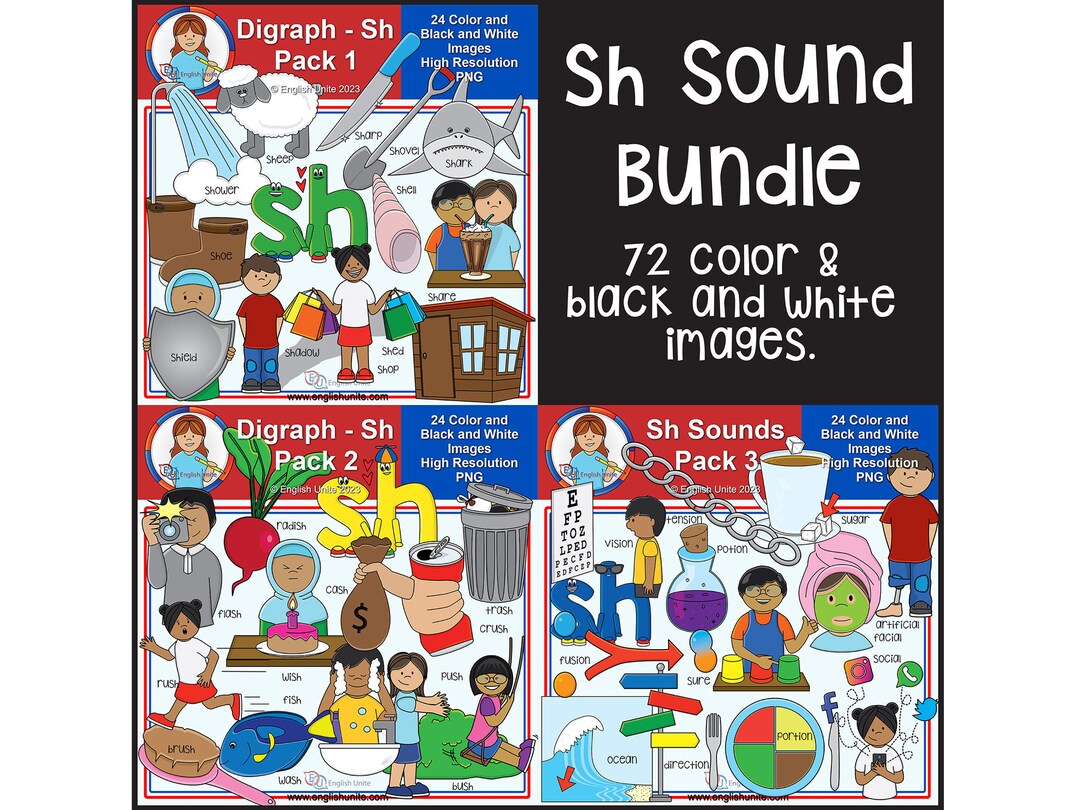 Clip Art Digraph Sh Sounds Bundle Educational Phonics Graphics for ...