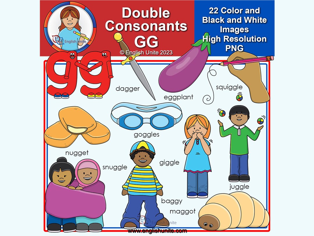 Clip Art Double Consonants GG Educational Phonics Graphics for Teachers ...
