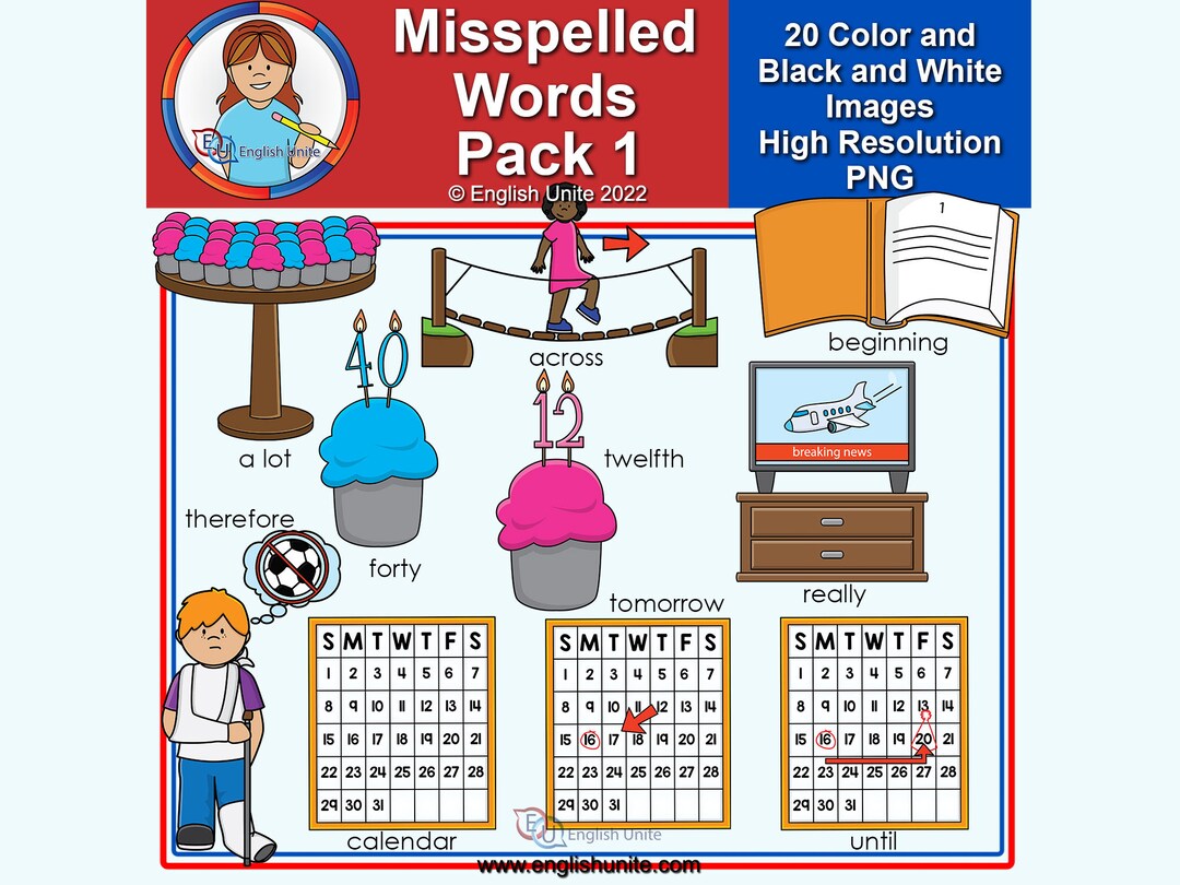 Clip Art Common Misspelled Words Pack 1 Educational Spelling Graphics ...