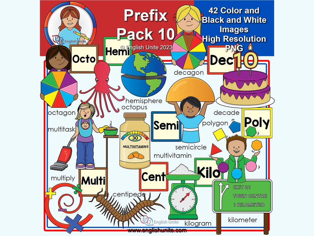 Clip Art Prefix Pack 10 numbers 2 Educational Grammar Graphics for ...