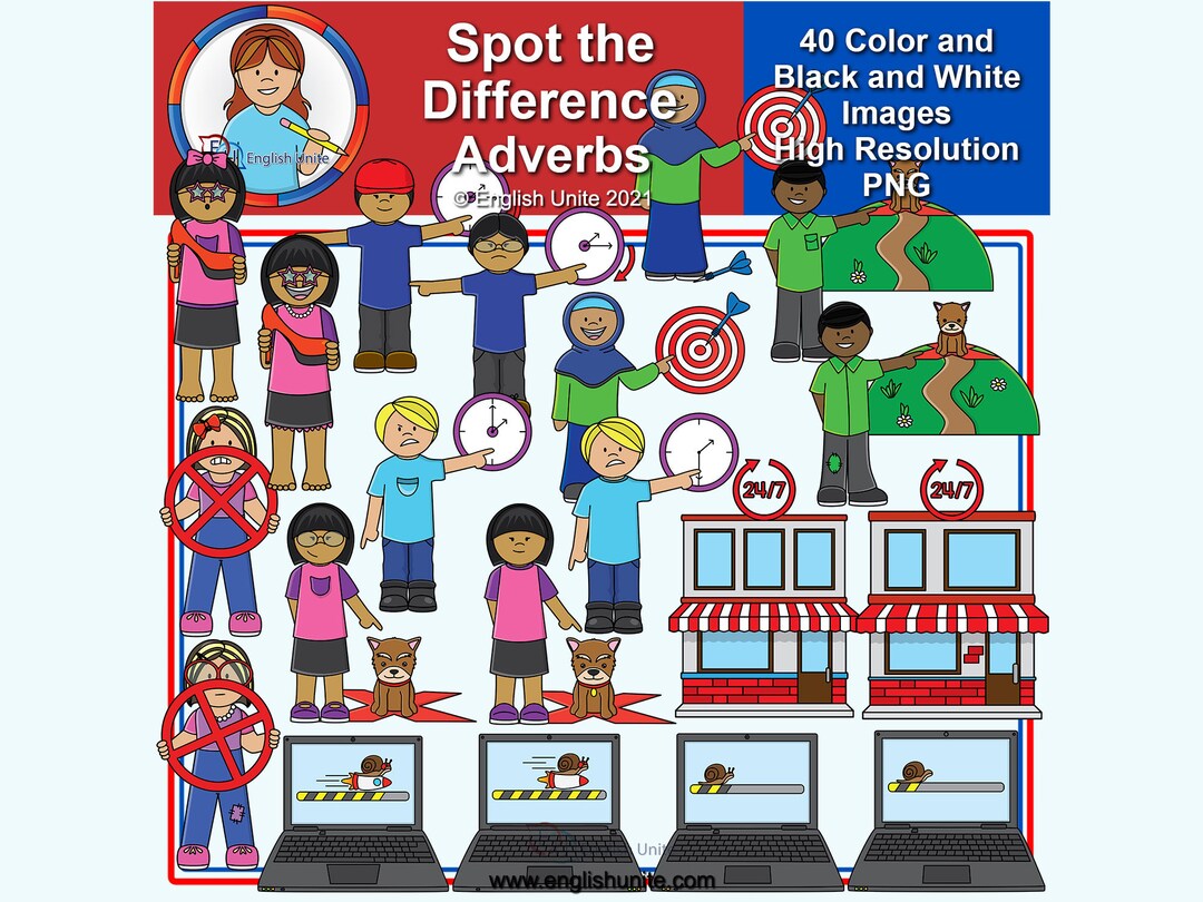 Clip Art Spot the Difference Adverb Educational Graphics for Teachers ...