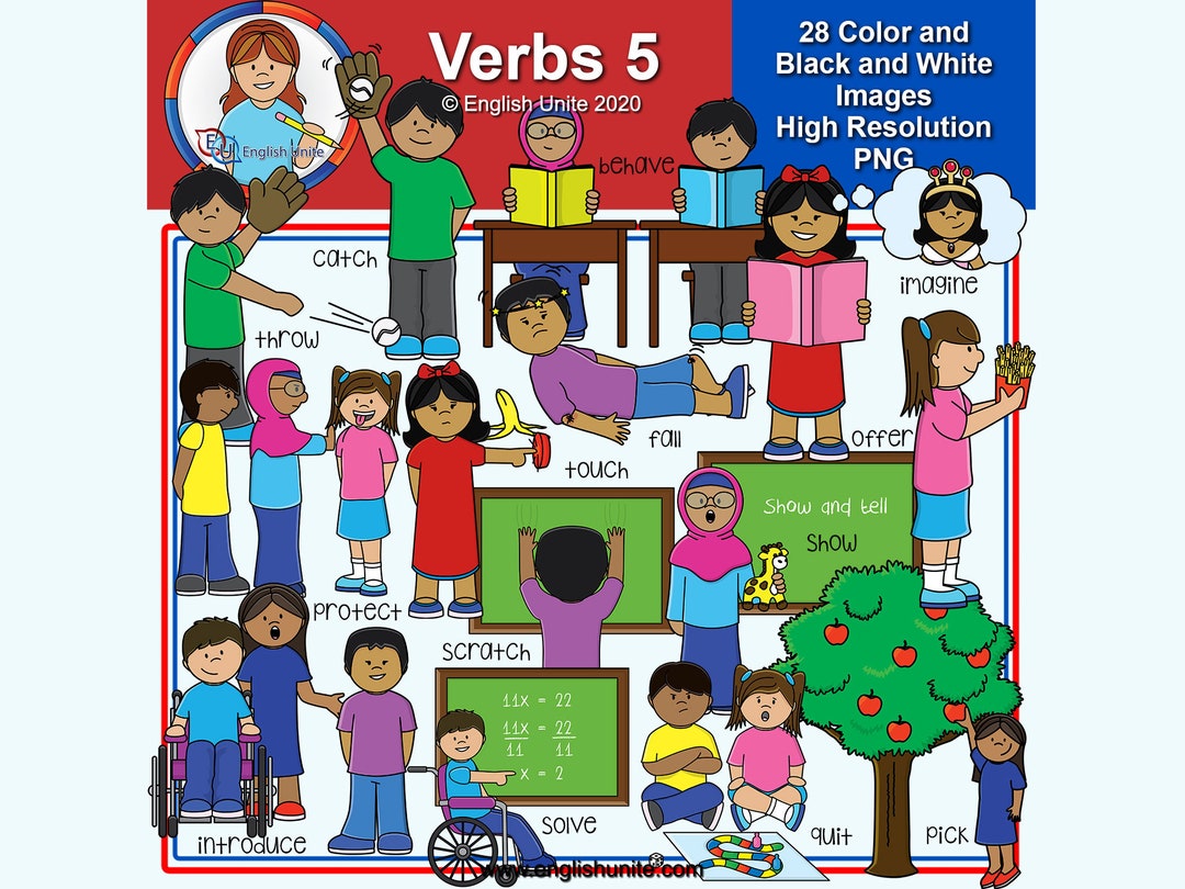 Clip Art Verbs Pack 5 Gráficos educativos de gramática para profesores ...