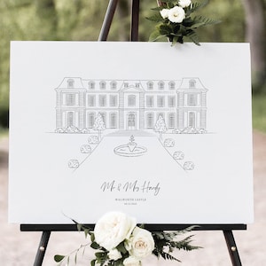 Hand Drawn Wedding Venue Print, Venue Line Art Sketch, Wedding Gift ...