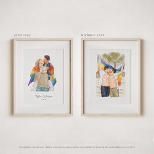 Custom Hand-drawn Watercolor Portrait, LGBTQ Couple Drawing ...