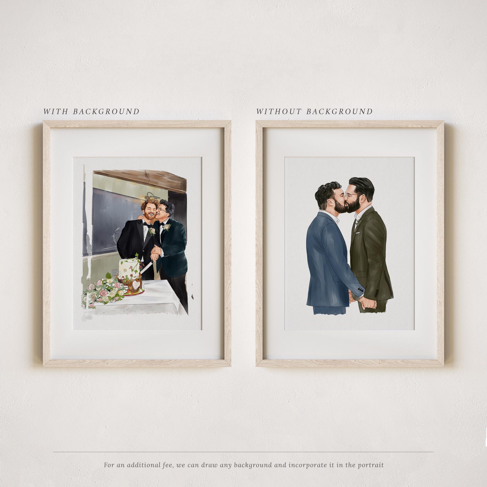 Custom Hand-drawn Watercolor Portrait, LGBTQ Couple Drawing ...
