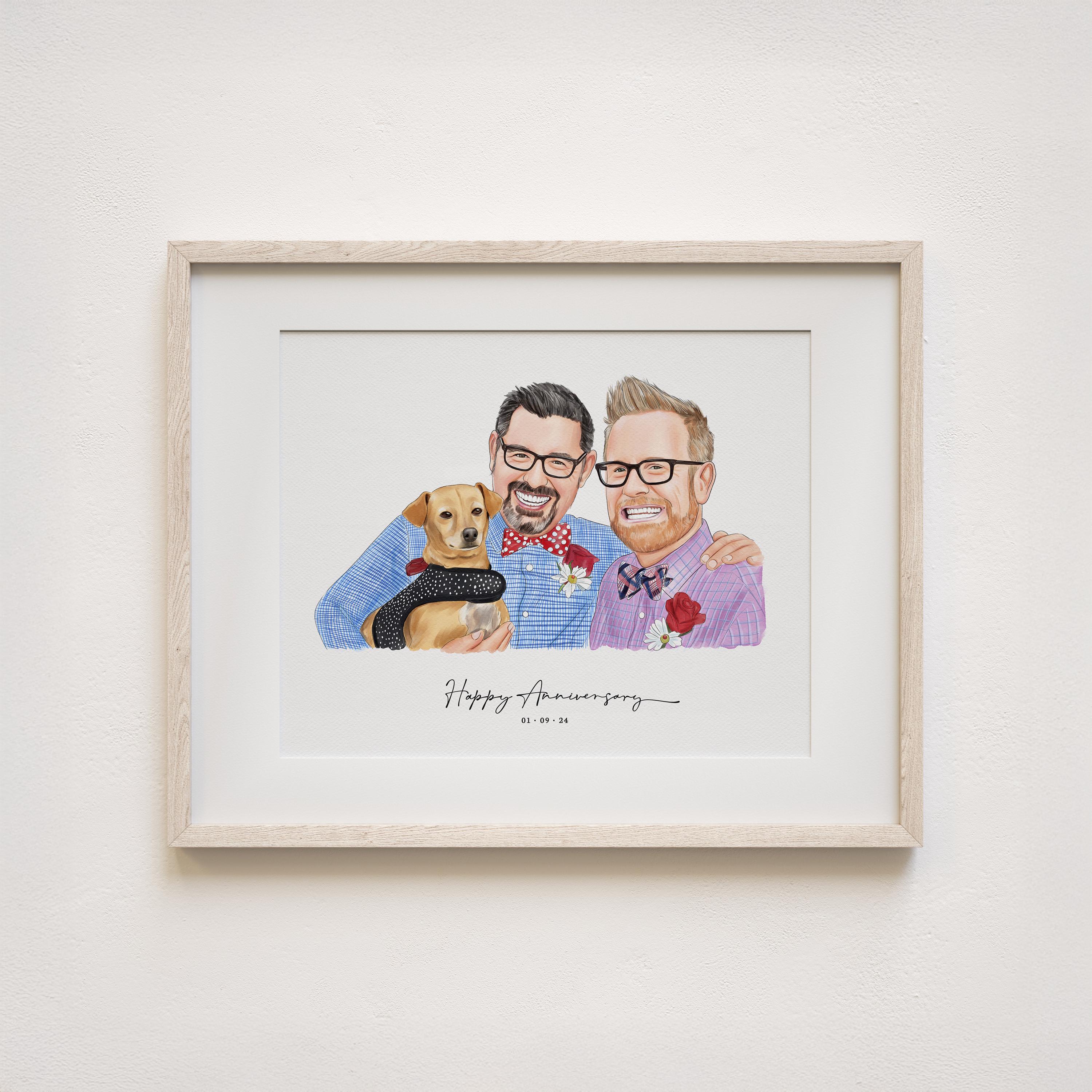 Custom Hand-drawn Watercolor Portrait, LGBTQ Couple Drawing ...