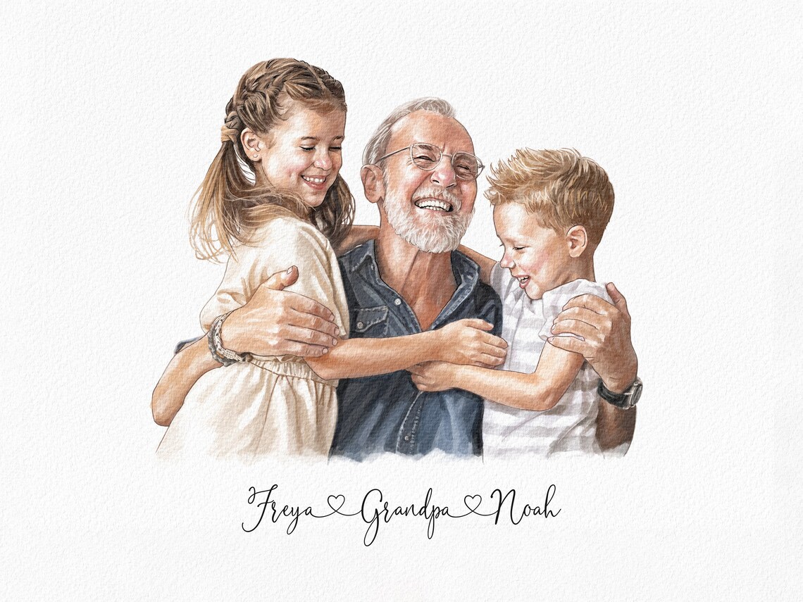 Handmade Dad Portrait, Personalized Watercolour, Father's Day Gift ...