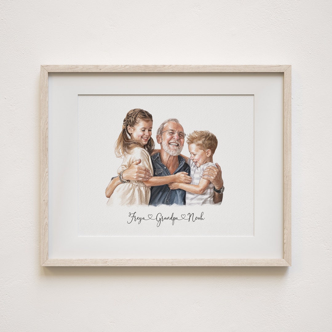 Personalized Grandfather Portrait, Hand-drawn Artwork, Custom Grandpa ...