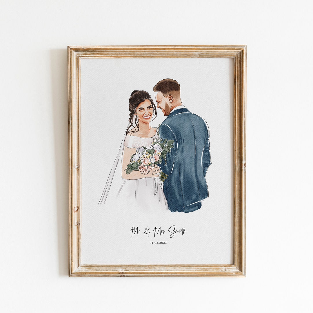 Custom Wedding Portrait - Painting From Photo, 1st Anniversary Gift ...
