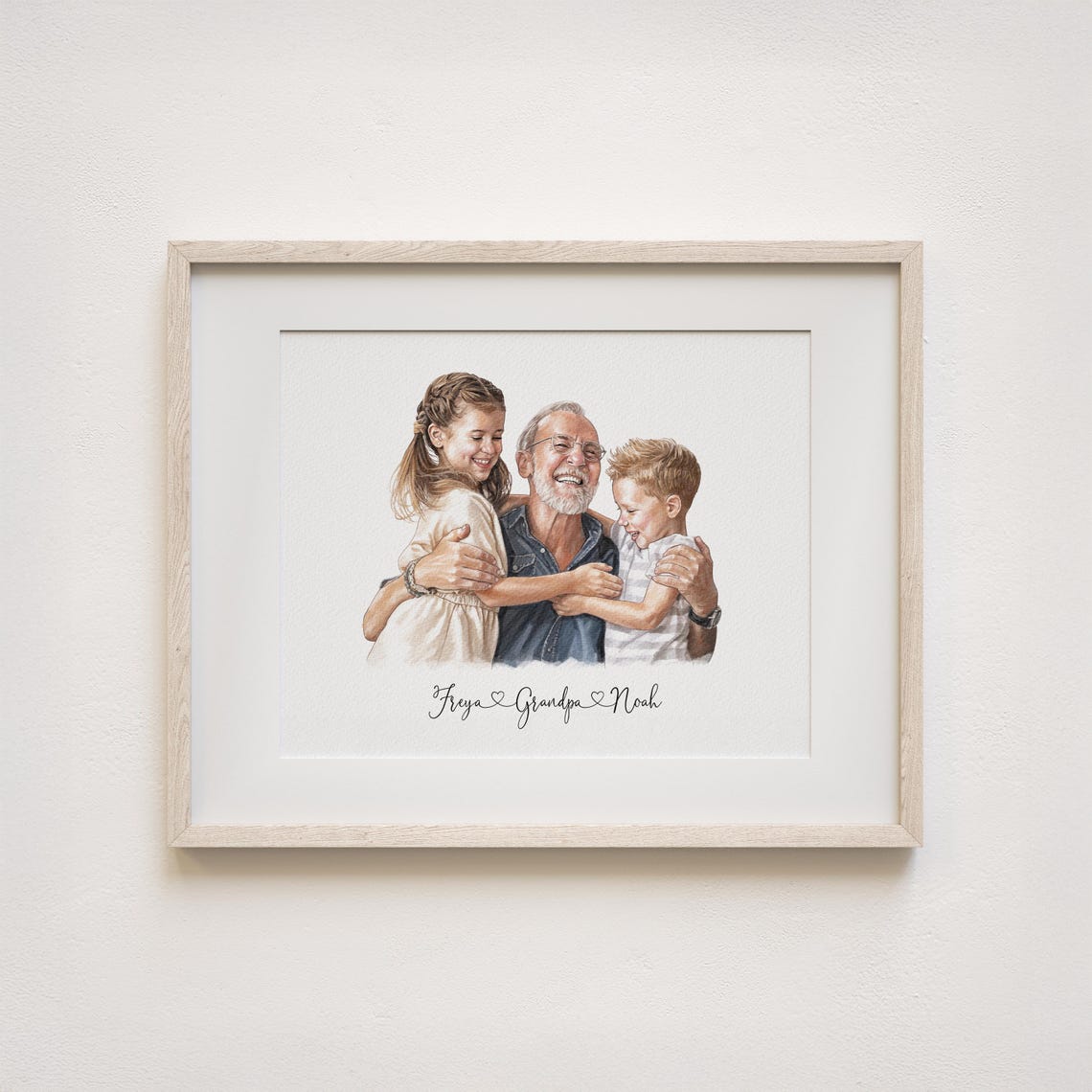 Personalized Grandfather Portrait, Hand-drawn Artwork, Custom Grandpa ...