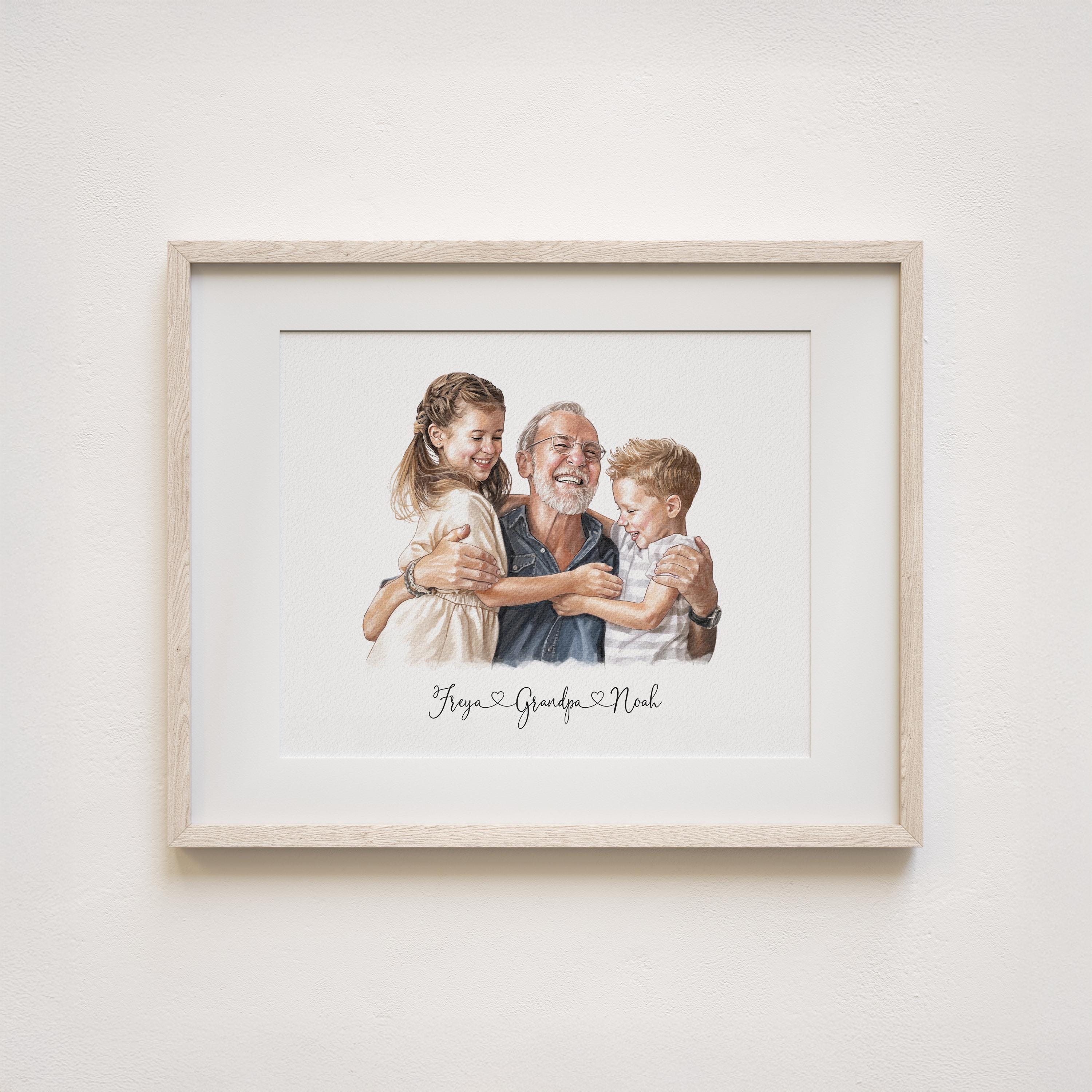Personalized Grandfather Portrait, Hand-drawn Artwork, Custom Grandpa ...