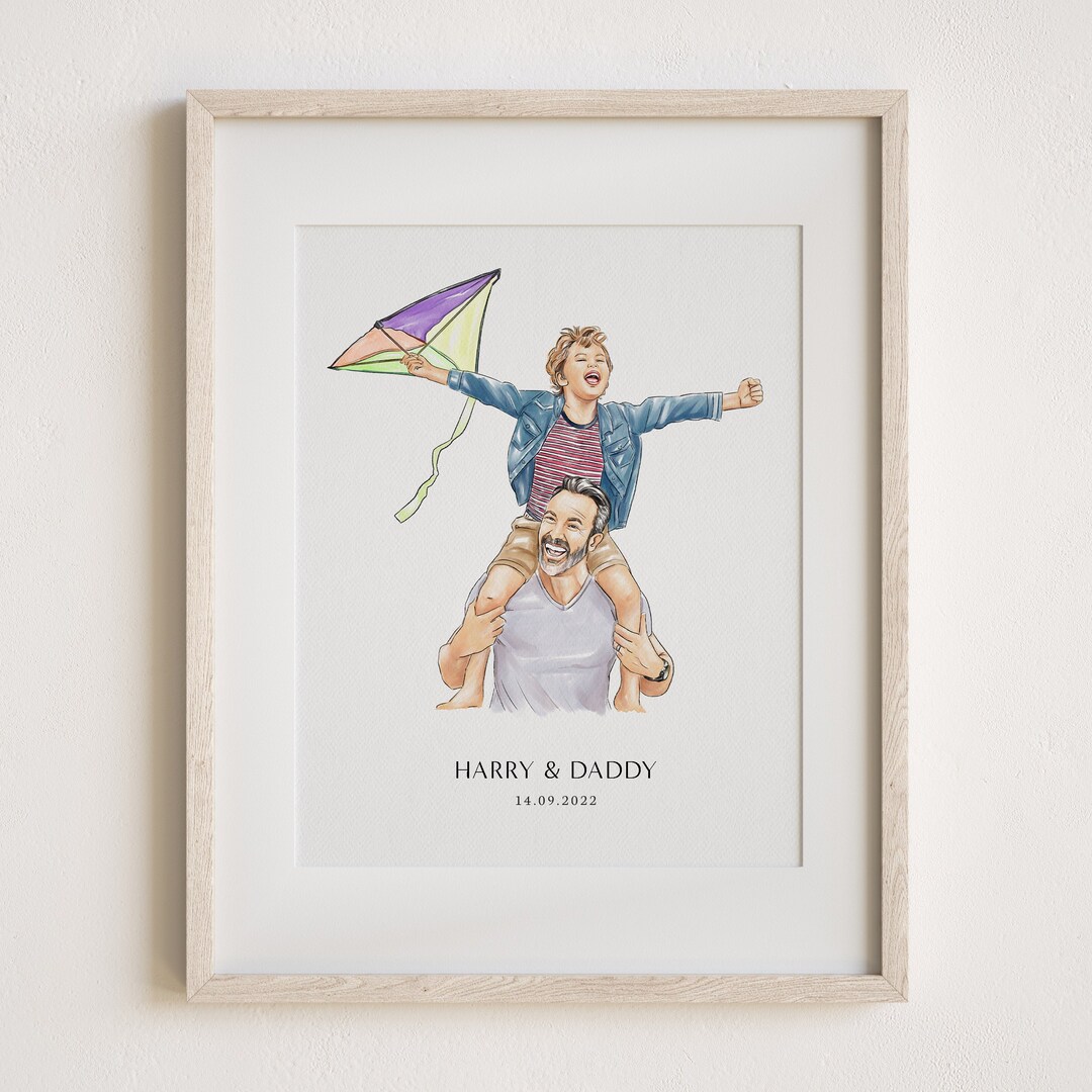 Custom Father's Day Portrait, Personalized Watercolour Portrait for Dad ...