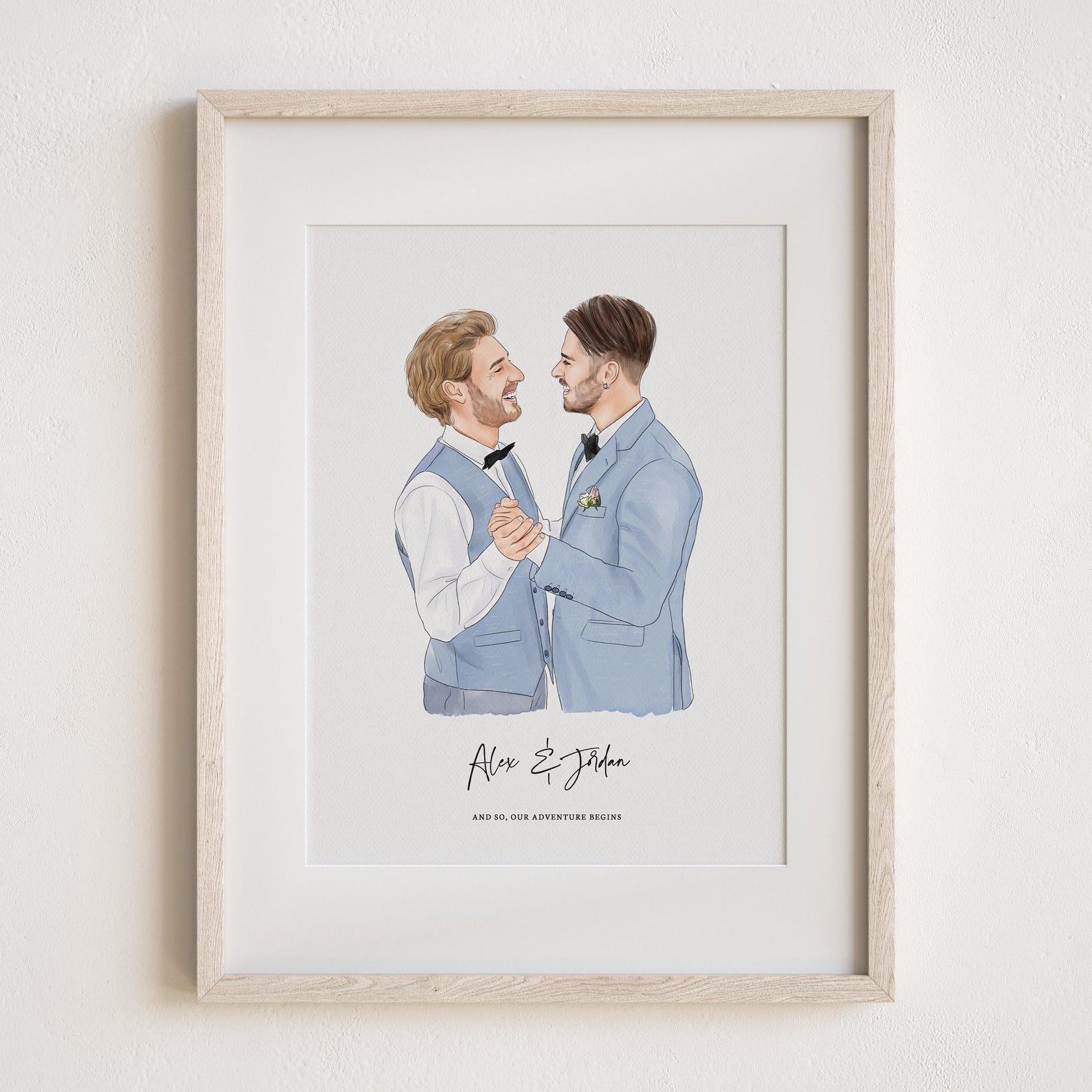 Custom Hand-drawn Watercolor Portrait, LGBTQ Couple Drawing ...