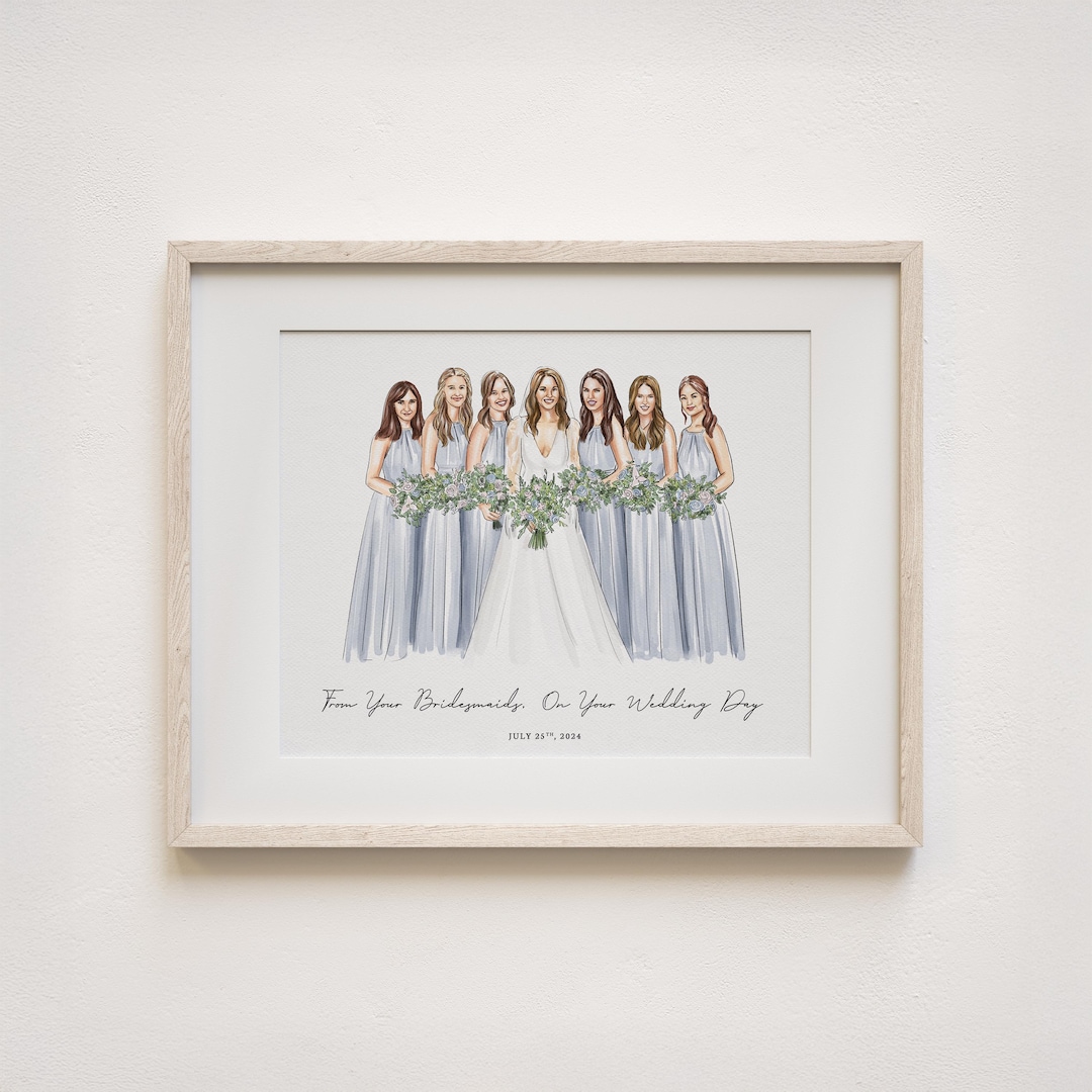 Wedding Watercolor Drawing, Custom Portrait From Photo, Bridesmaids ...