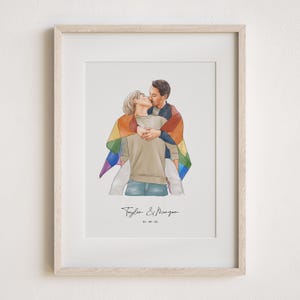 Custom Hand-drawn Watercolor Portrait, LGBTQ Couple Drawing ...