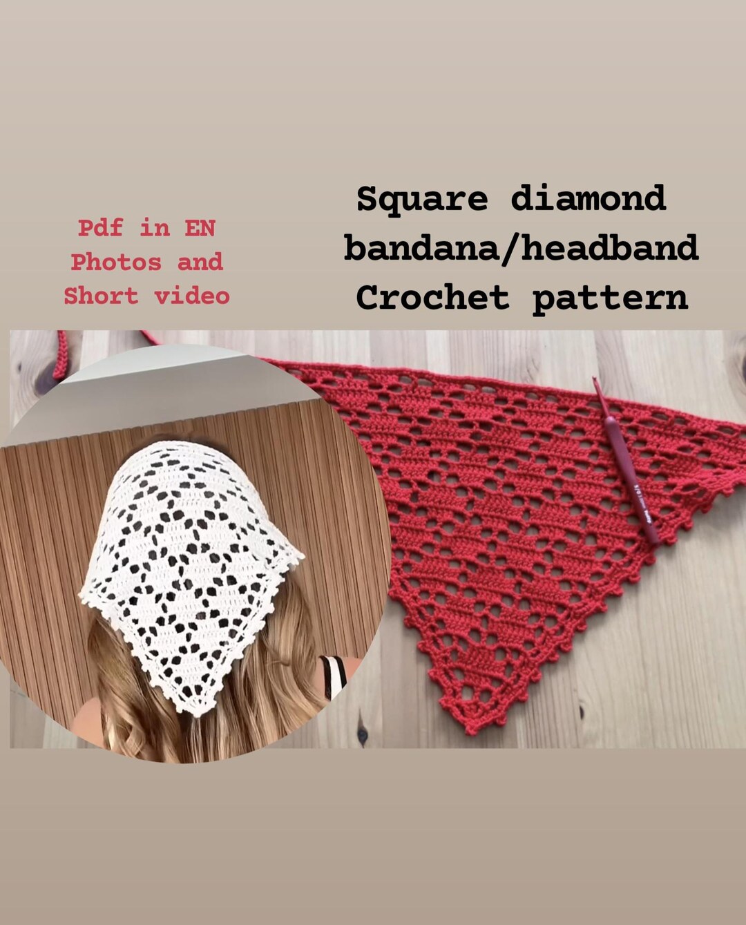 Square Diamond Crochet Bandana Pattern: Easy Headband Tutorial (PDF ...