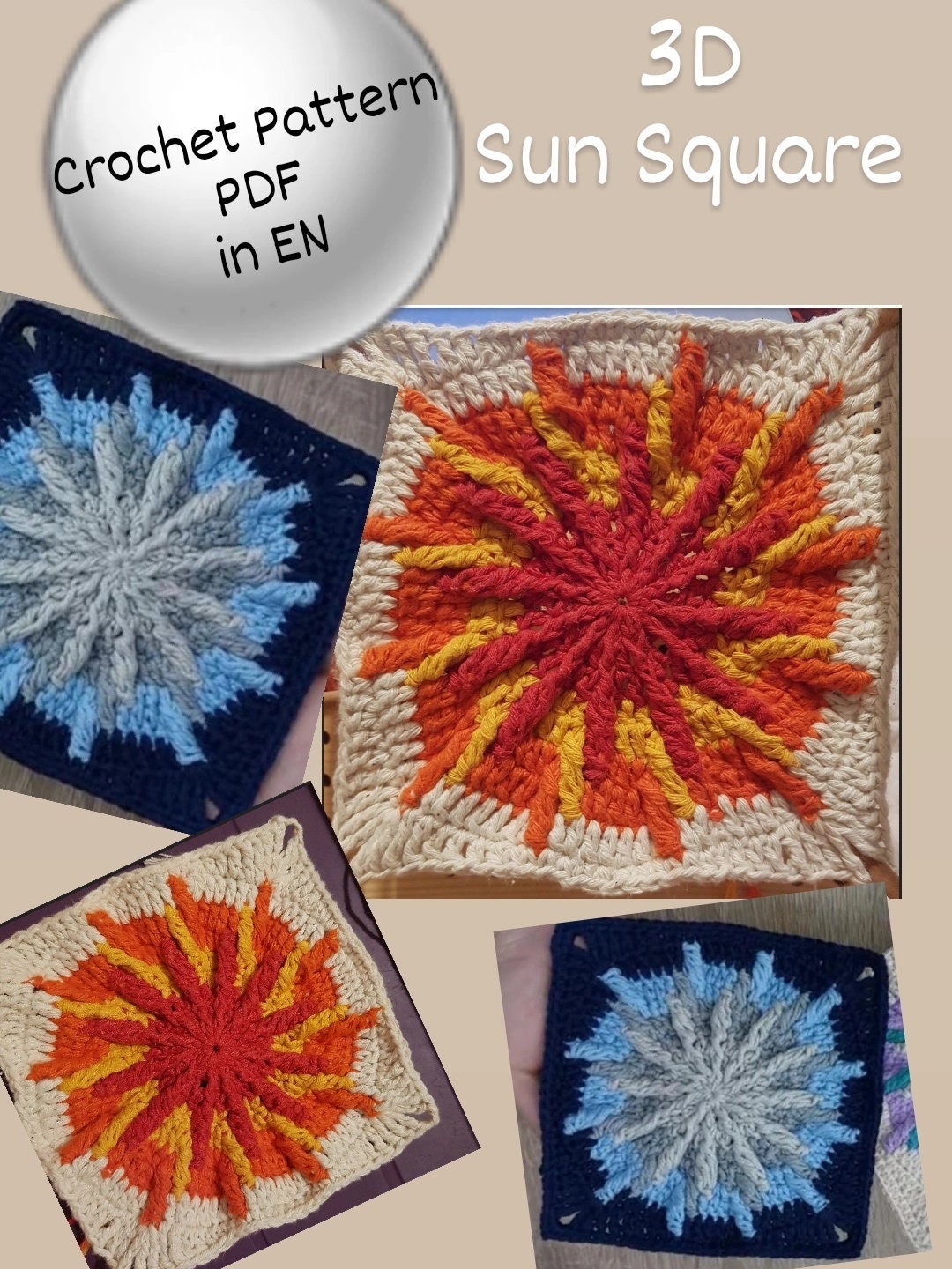 Sun Granny Square, Granny Square, Crochet Pattern, Square Crochet ...