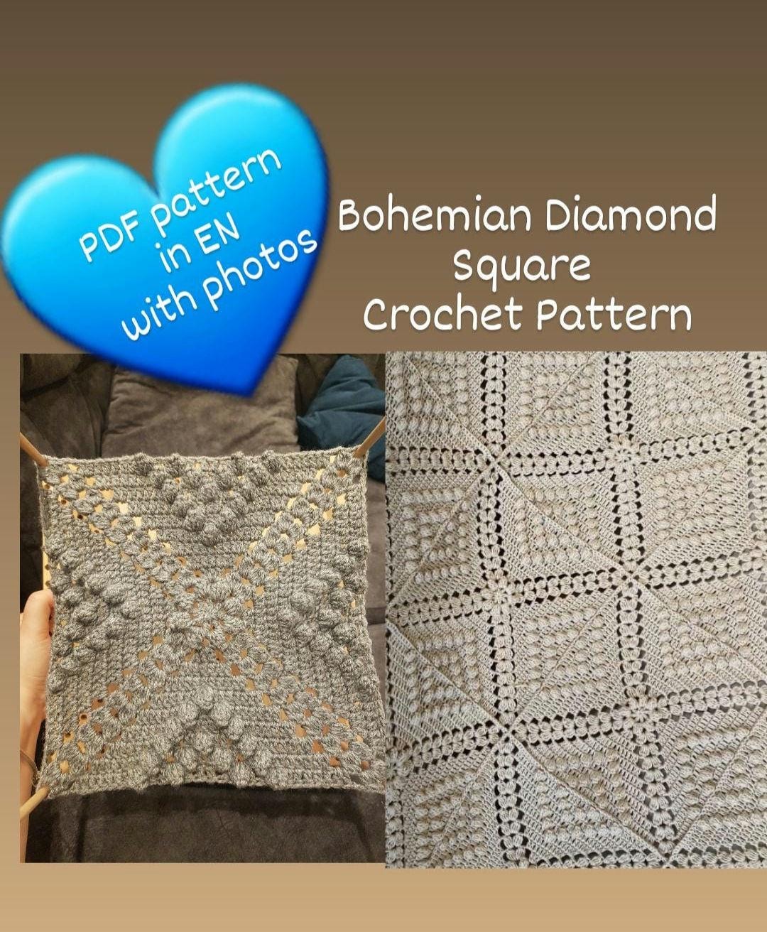 Bohemian Diamond Square Crochet Pattern, Granny Square Crochet Pattern ...