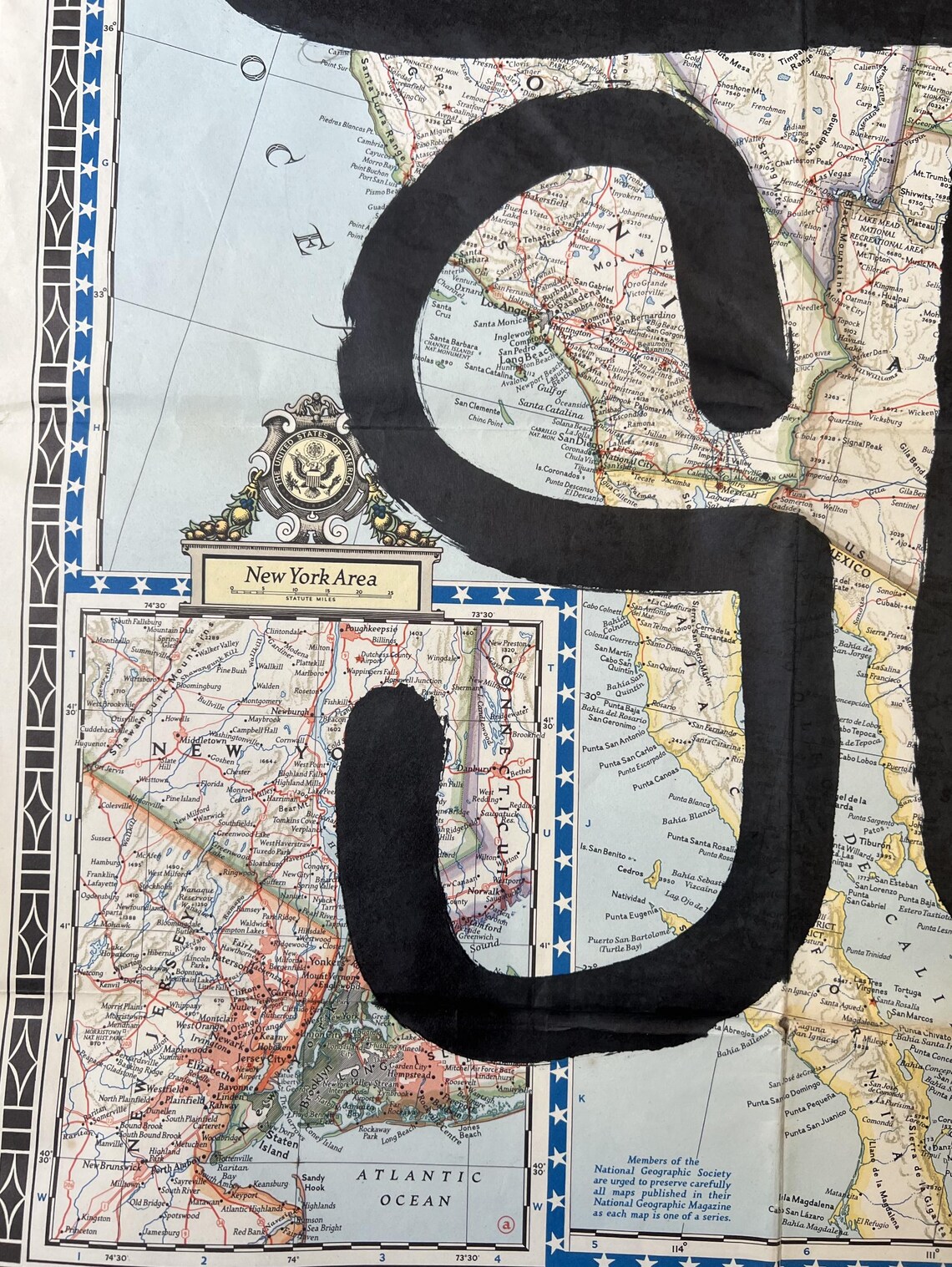 Original Surf Art on Vintage USA Map, Large Hand Painted Surfboard ...