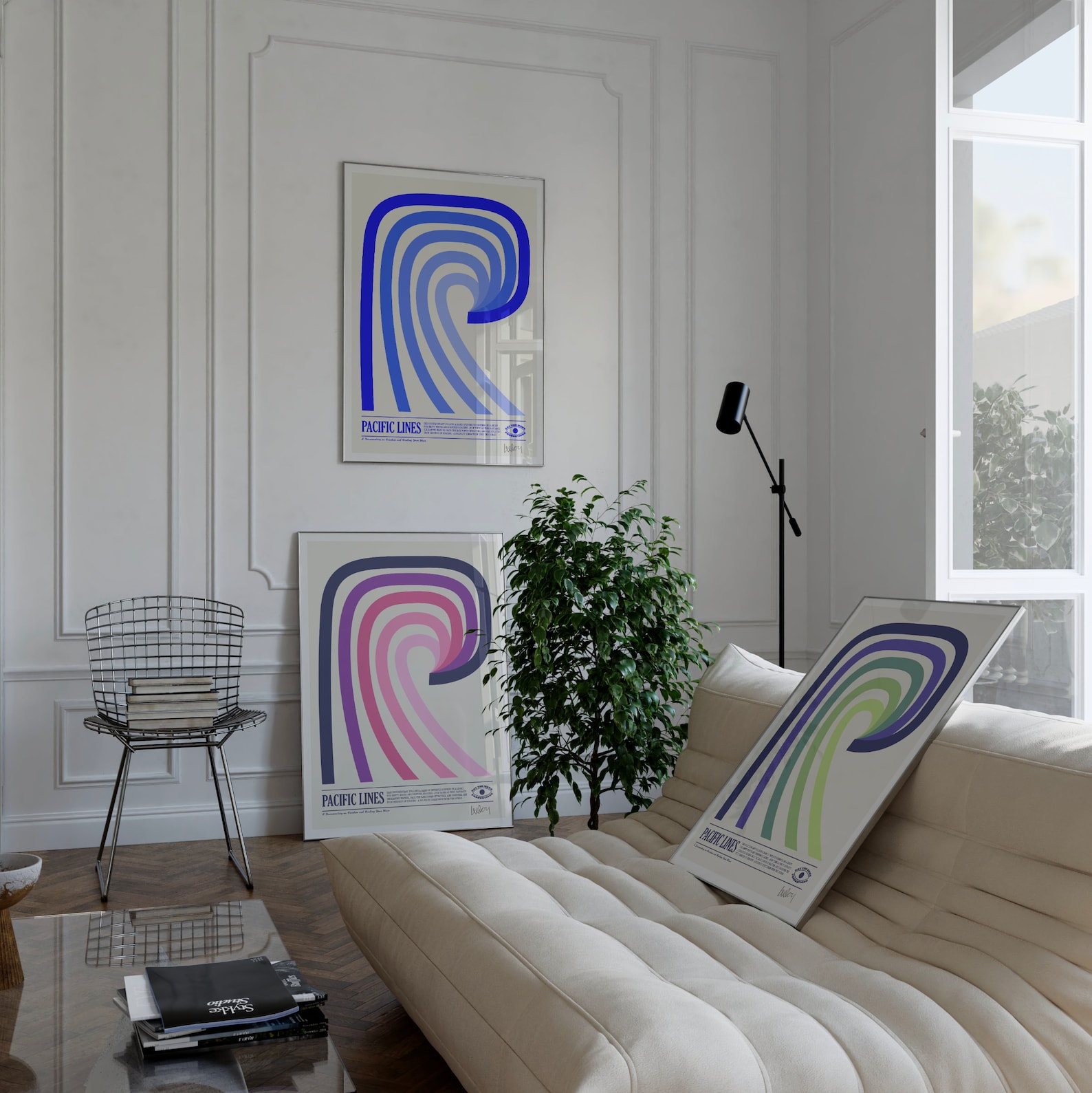 Pacific Lines Surf Art Print | Cobalt Blue Wave Coastal Poster | Hand ...