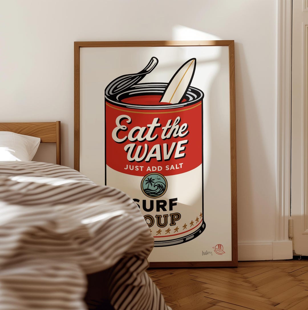 Surf Art Print – Andy Warhol Style Campbell's Soup Can With Surfboard ...