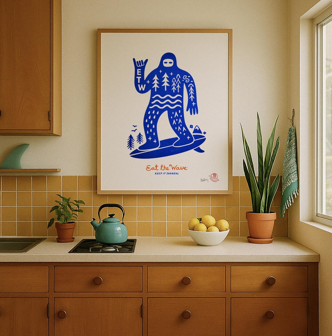 YETI Surf Art Print: Boho Coastal Surfboard Illustration - Etsy