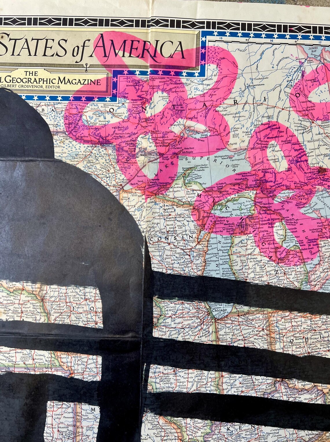 Original Surf Art on Vintage USA Map, Large Hand Painted Surfboard ...
