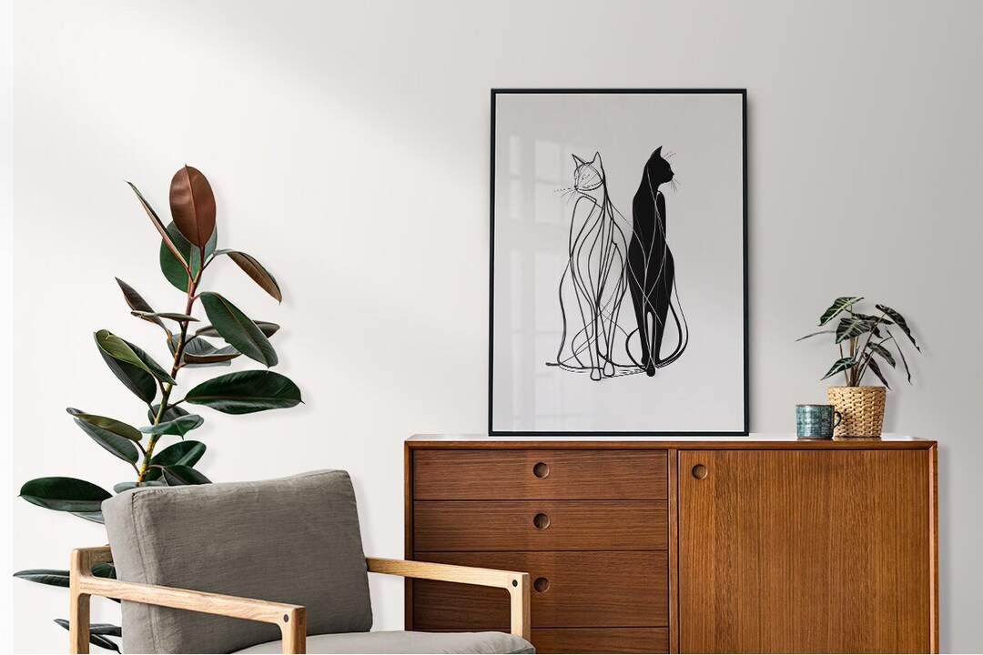Minimalistic Black & White Line Cats | Modern Line Drawing Poster for ...