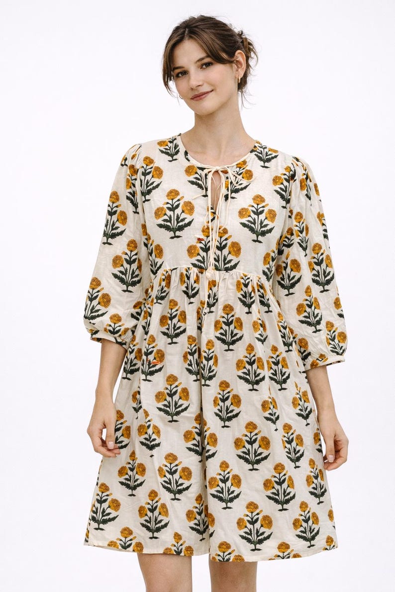 Floral Block Print Cotton Dress, Bohemian Midi Mini Dress - Etsy