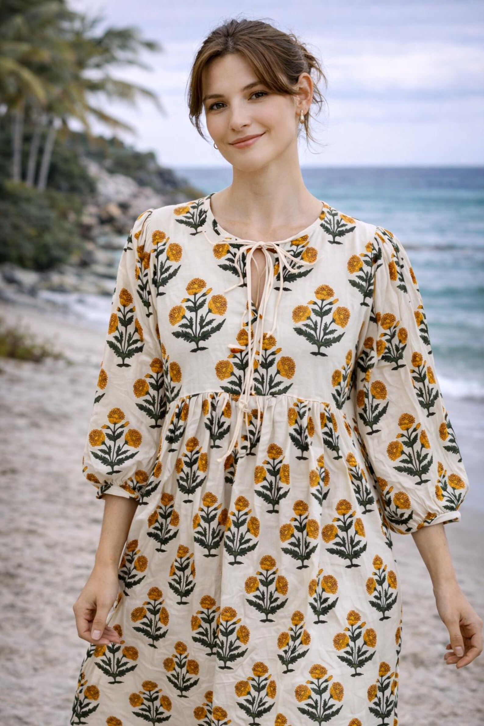 Floral Block Print Cotton Dress, Bohemian Midi Mini Dress - Etsy