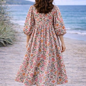 Floral Block Print Cotton Dress, Deep Neck, A-line Skirt - Etsy