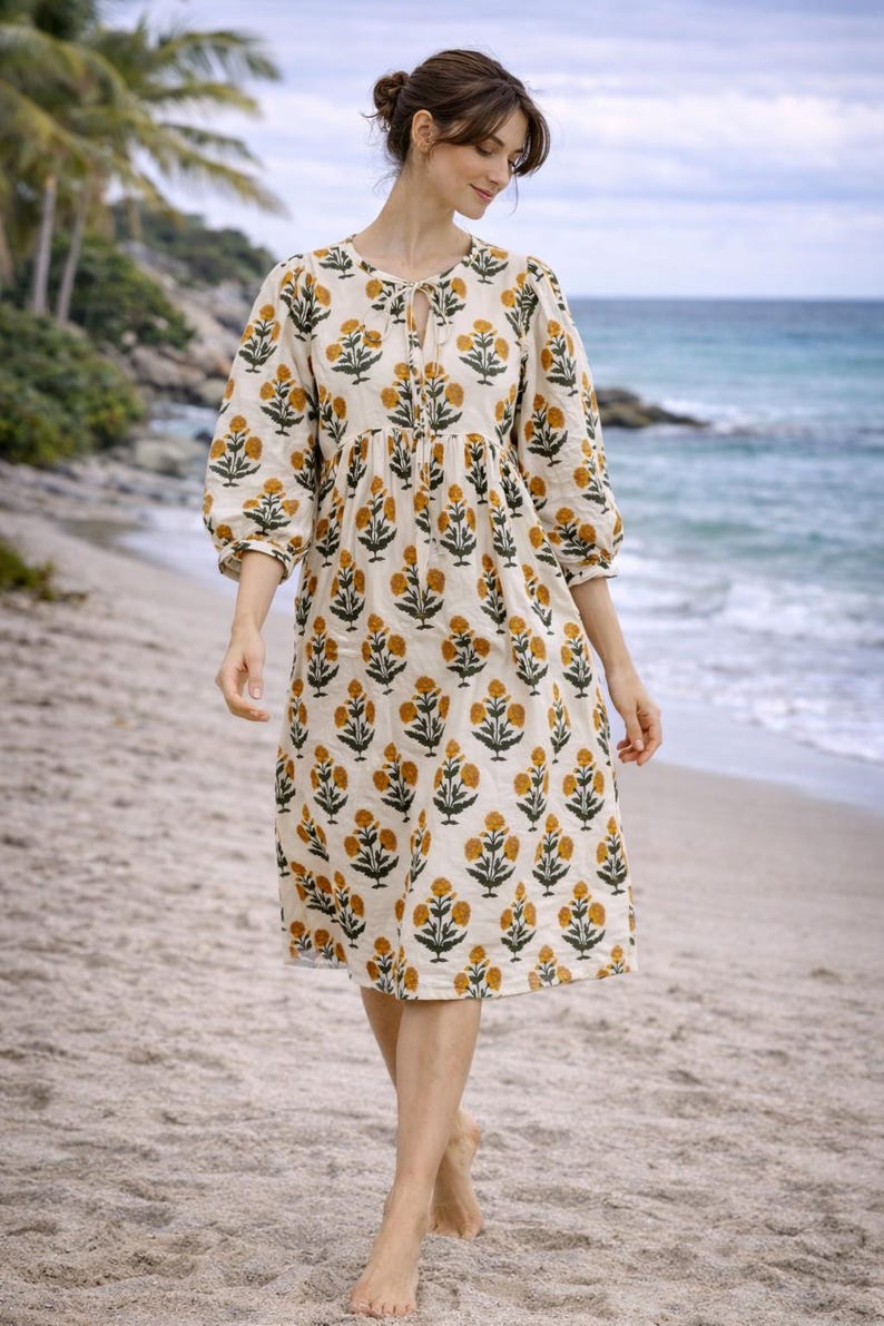 Floral Block Print Cotton Dress, Bohemian Midi Mini Dress - Etsy