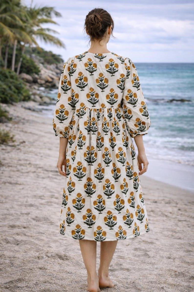 Floral Block Print Cotton Dress, Bohemian Midi Mini Dress - Etsy
