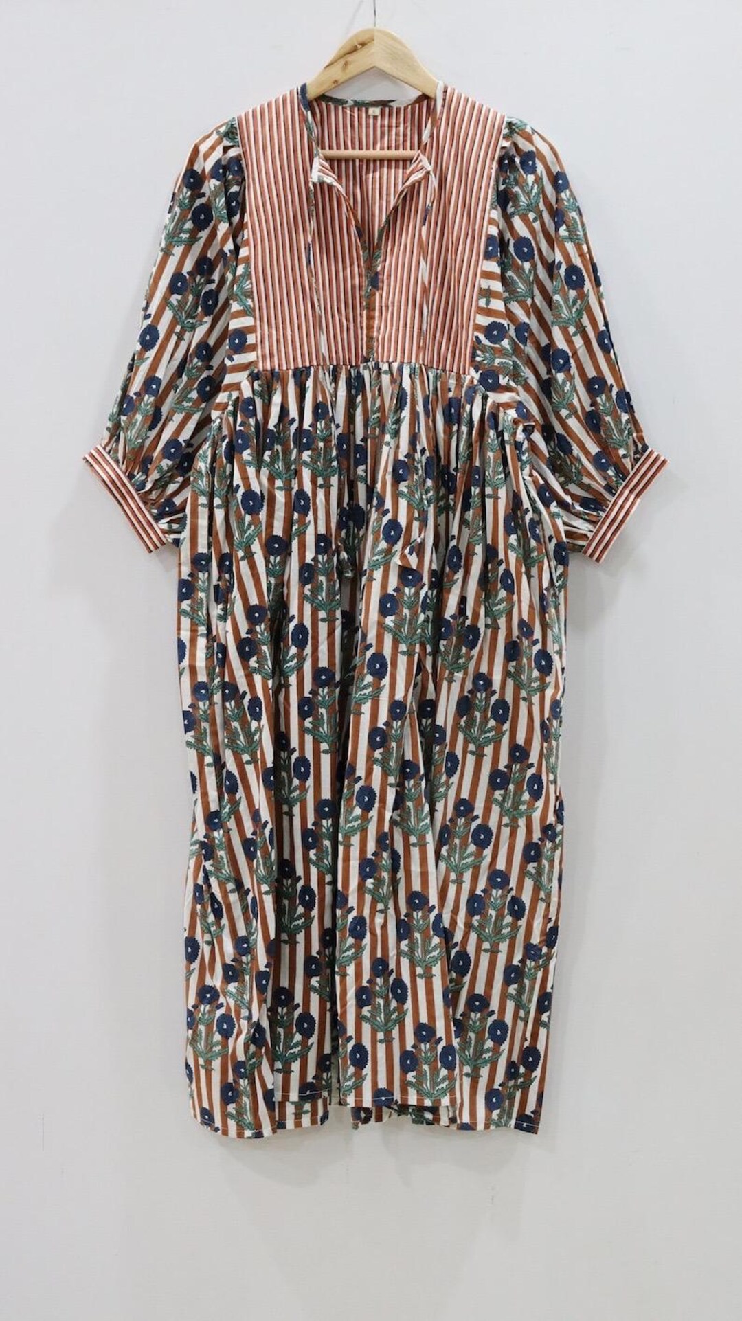 Block Print Midi Dress, Mini Dress, Floral Print Long Block Print Dress ...