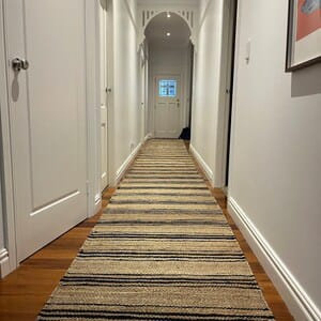 Natural and Black Strip Hemp Jute Runner, Stair Jute Runner Rug, Boho ...